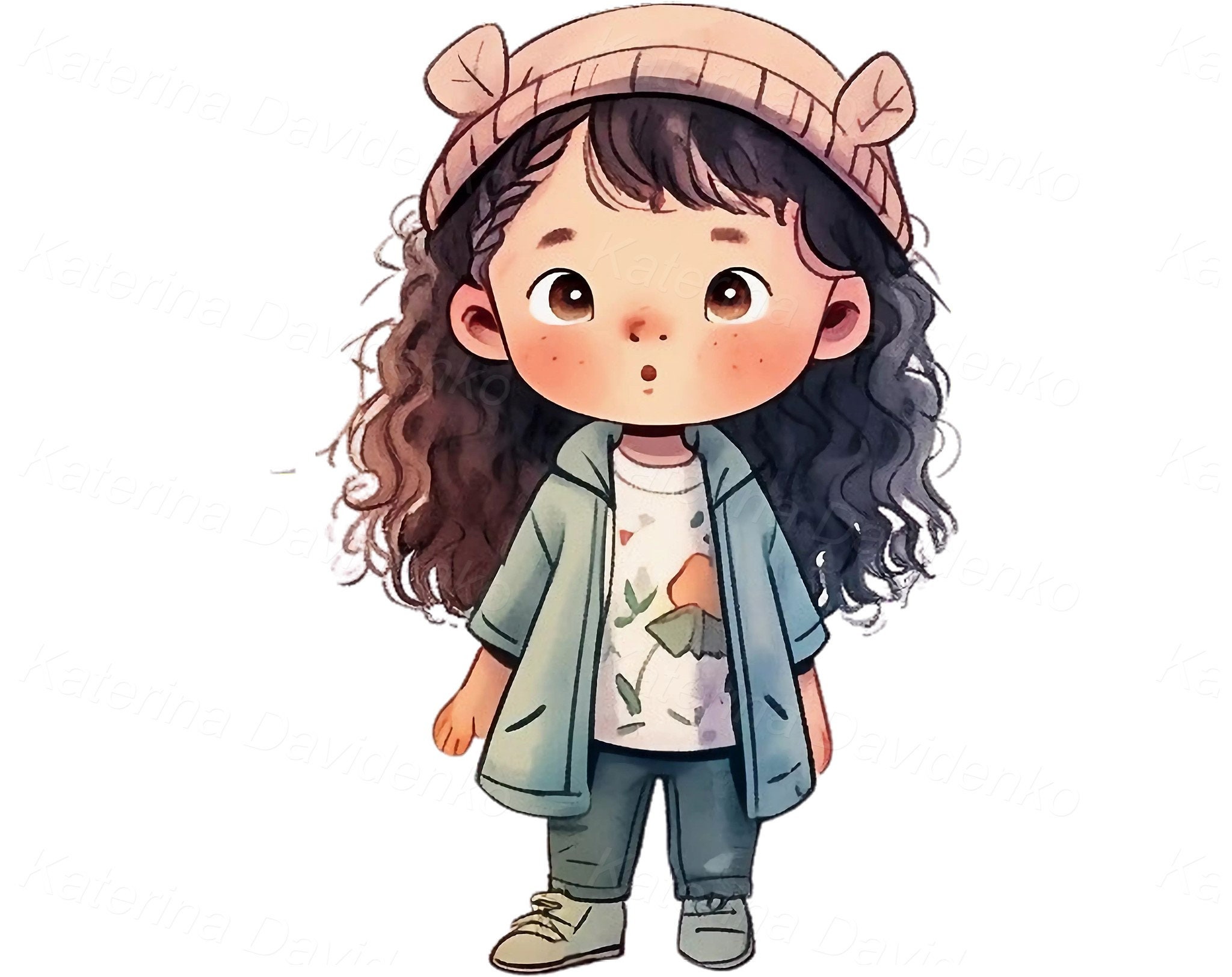 Set of Cute Standing Children, Full Height. Preschooler Cartoon Little ...