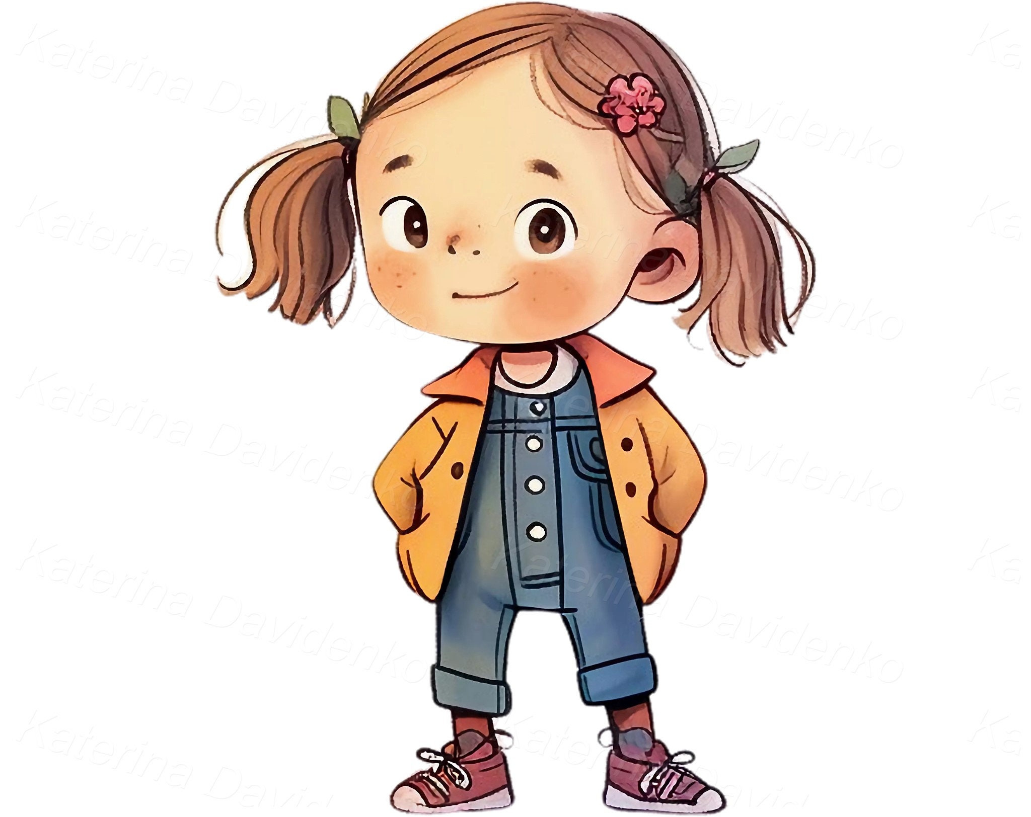 Set of Cute Standing Children, Full Height. Preschooler Cartoon Little ...