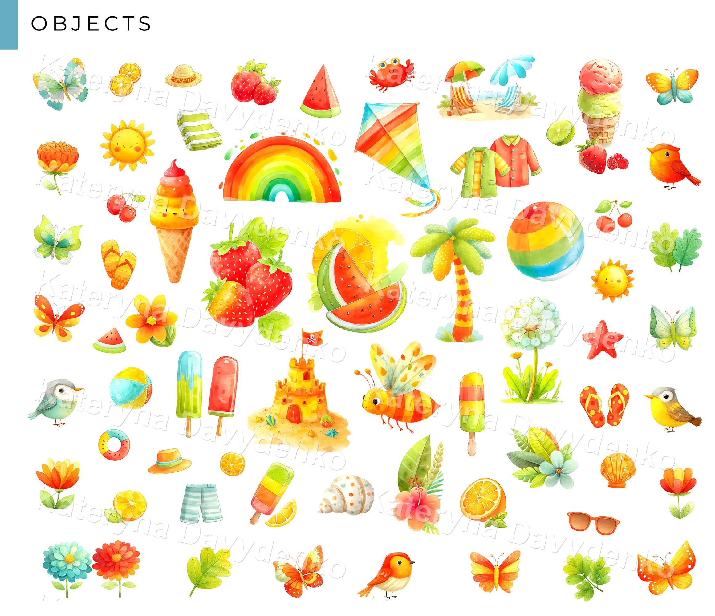 Summer Kids Clipart Bundle PNG, Characters Scenes Patterns Set - Etsy