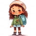 Cartoon PNG Happy Girl Standing With Book and Backpack Clipart Isolated ...