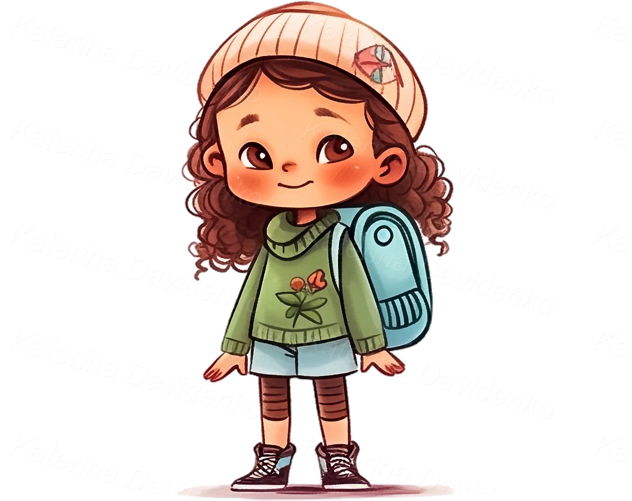 Cartoon PNG Happy Girl Standing With Book and Backpack Clipart Isolated ...