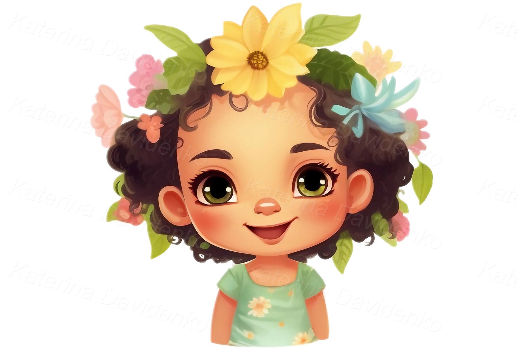Cartoon Multi Ethnic Happy Kids Faces Clipart, Set of Little Girls ...