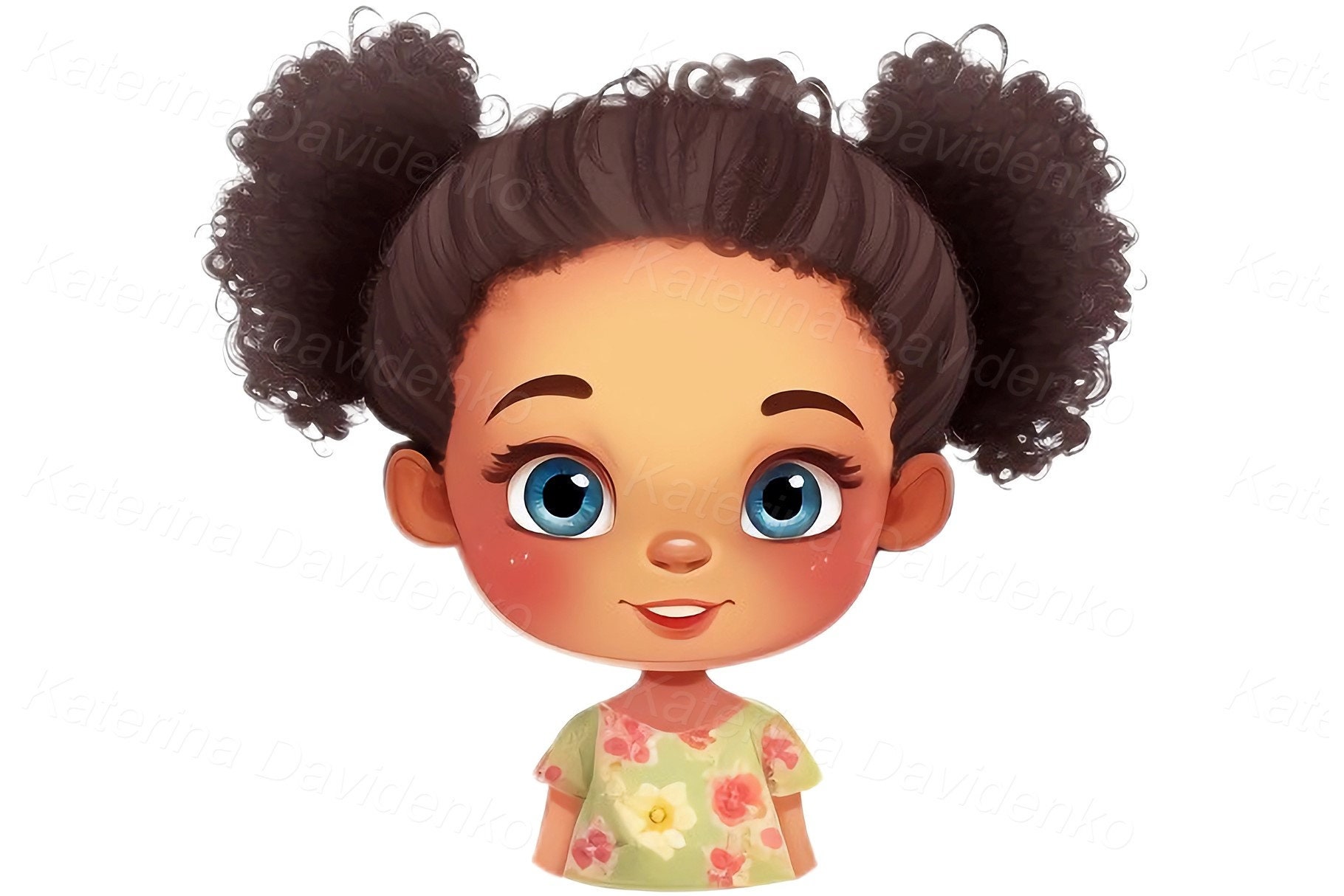 Cartoon Multi Ethnic Happy Kids Faces Clipart, Set of Little Girls ...