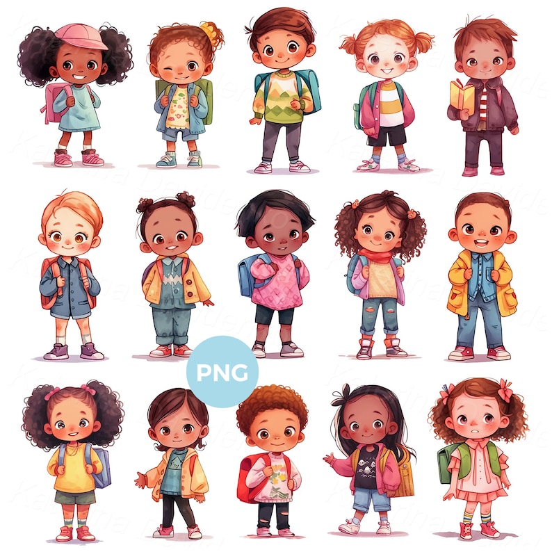 Multiethnic Little Kids PNG Clipart. School Children With Backpacks ...