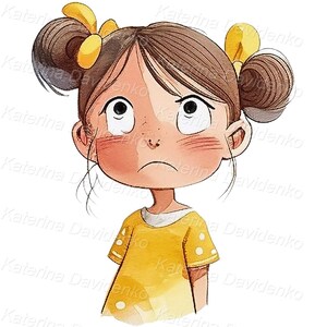 Kids Emotions PNG Clipart Set. Cartoon Little Girl With Different ...