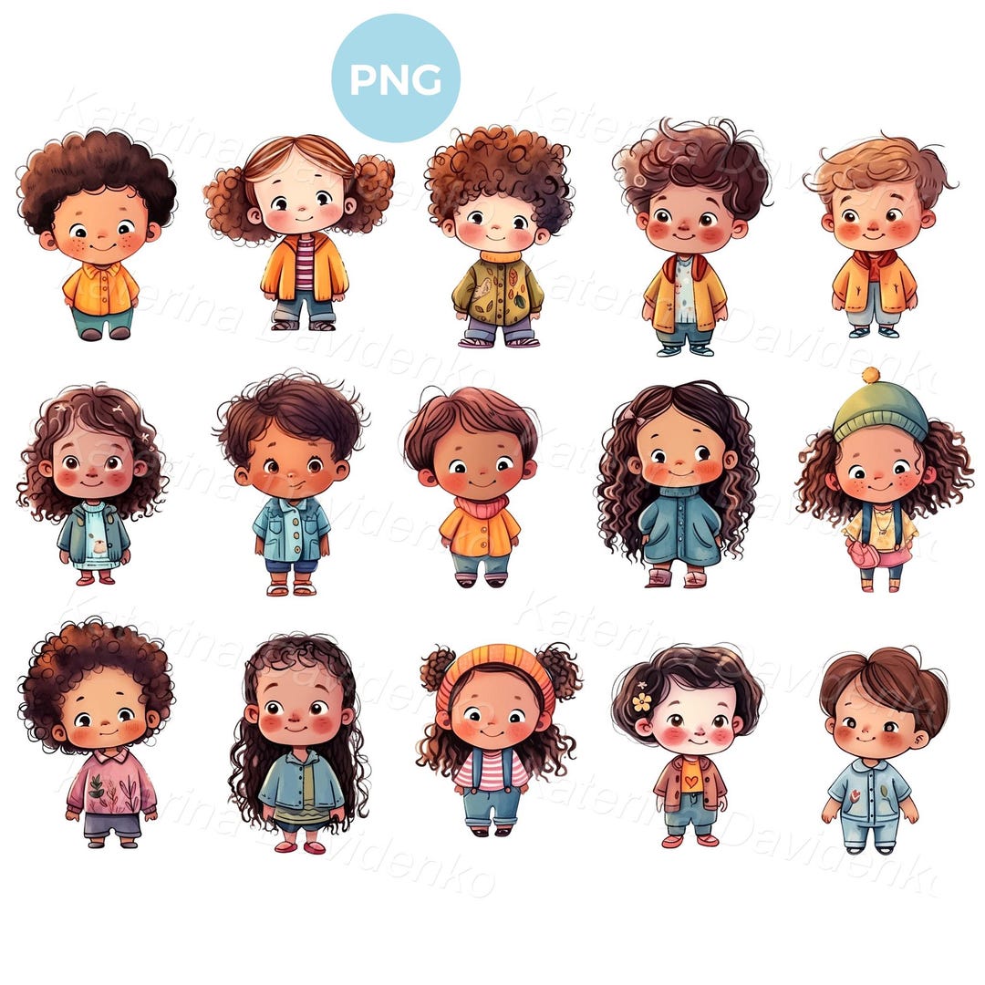 Happy Cartoon Kids Standing Clipart. Transparent PNG Children ...