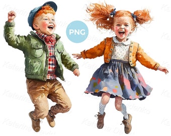 Kids PNG Clipart Boy and Girl Jumping With Joy Funny Children - Etsy