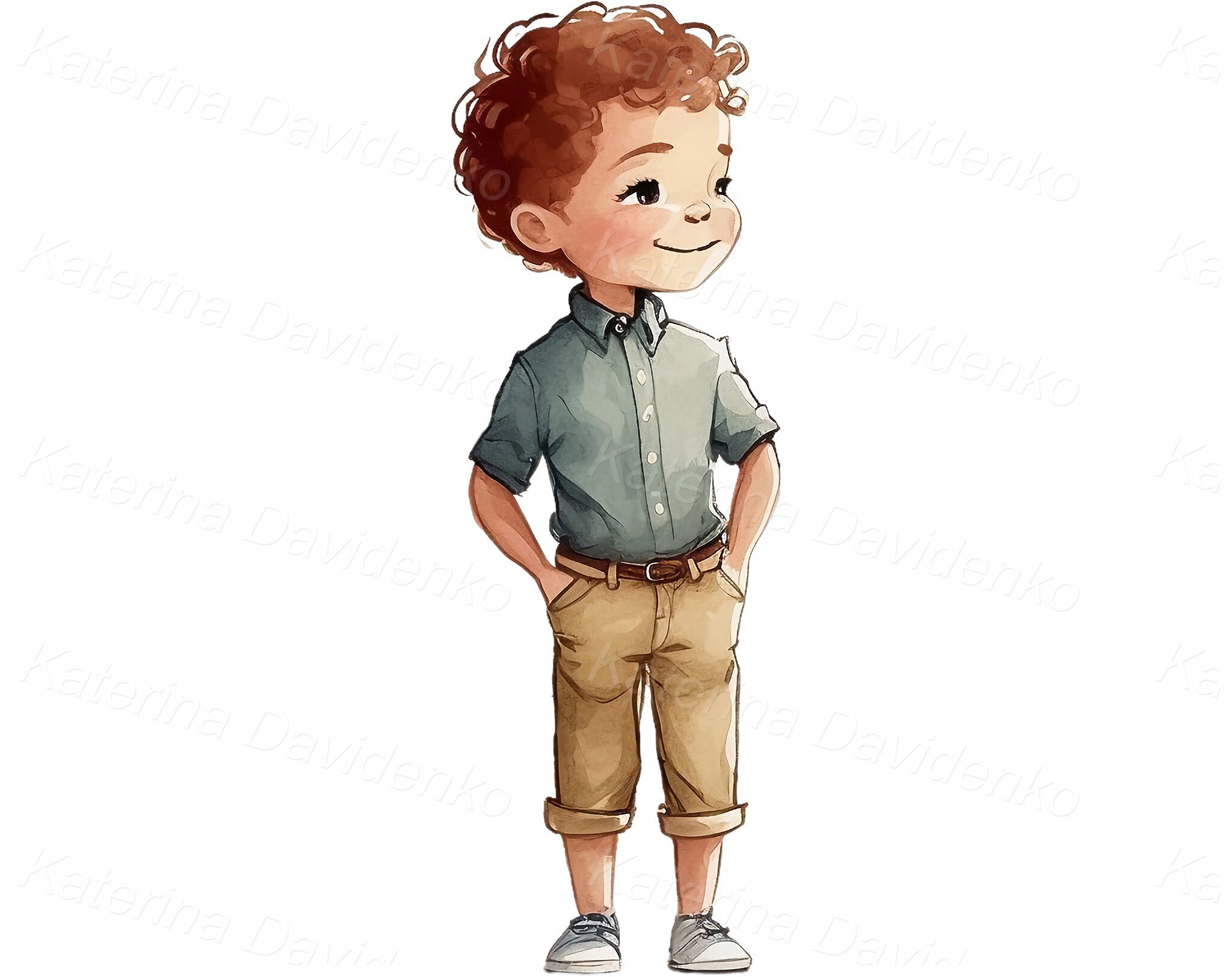 Cute Little Preschooler Kids, Isolated Cartoon Watercolor Children in ...