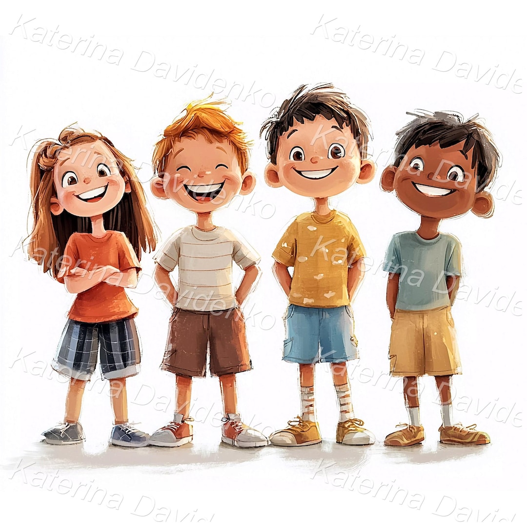 Cartoon Happy Kids Standing in a Row. Laughing Children Clipart - Etsy