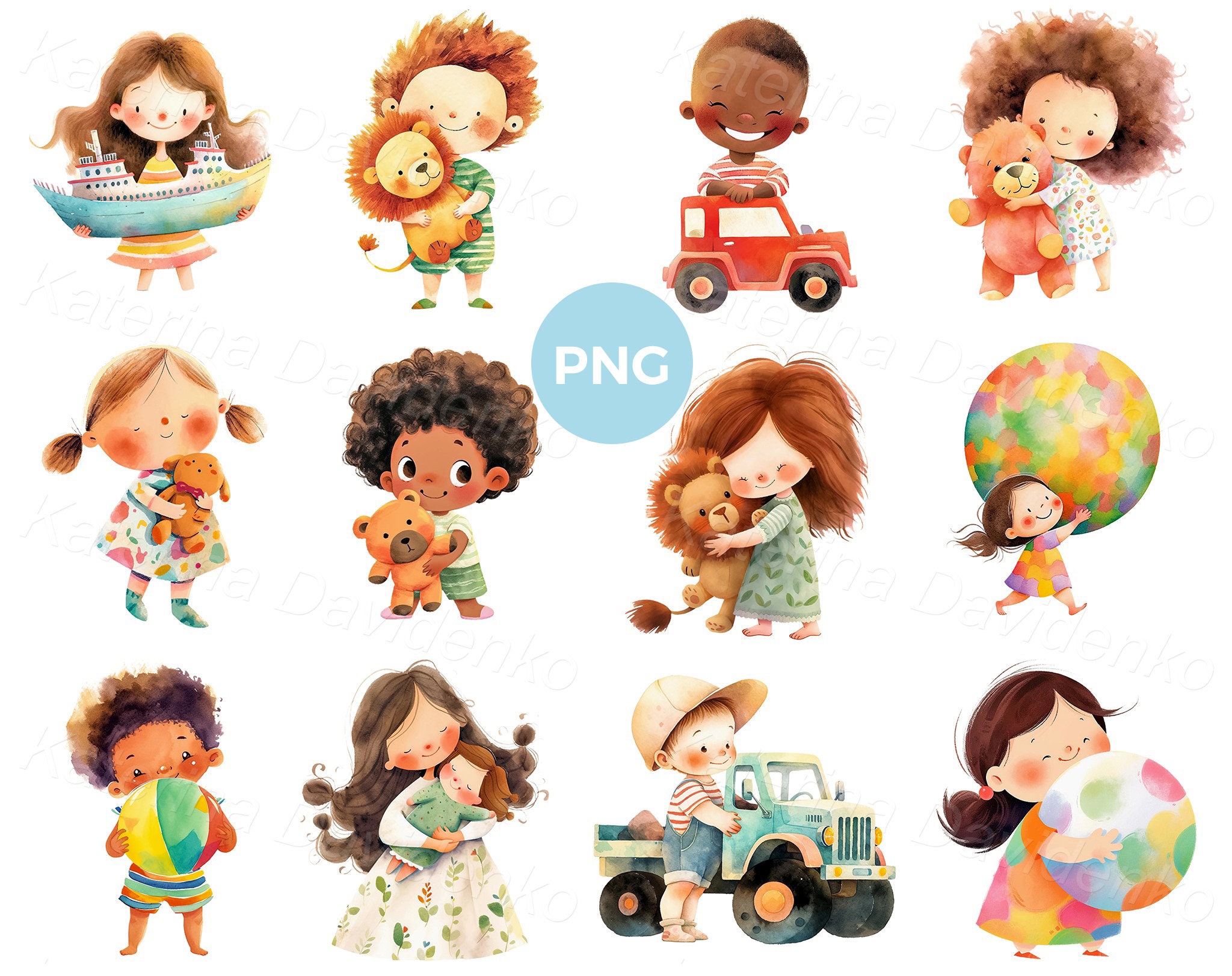 Set of Cartoon Children Playing With Toys. Kids Clipart. Cute Little ...