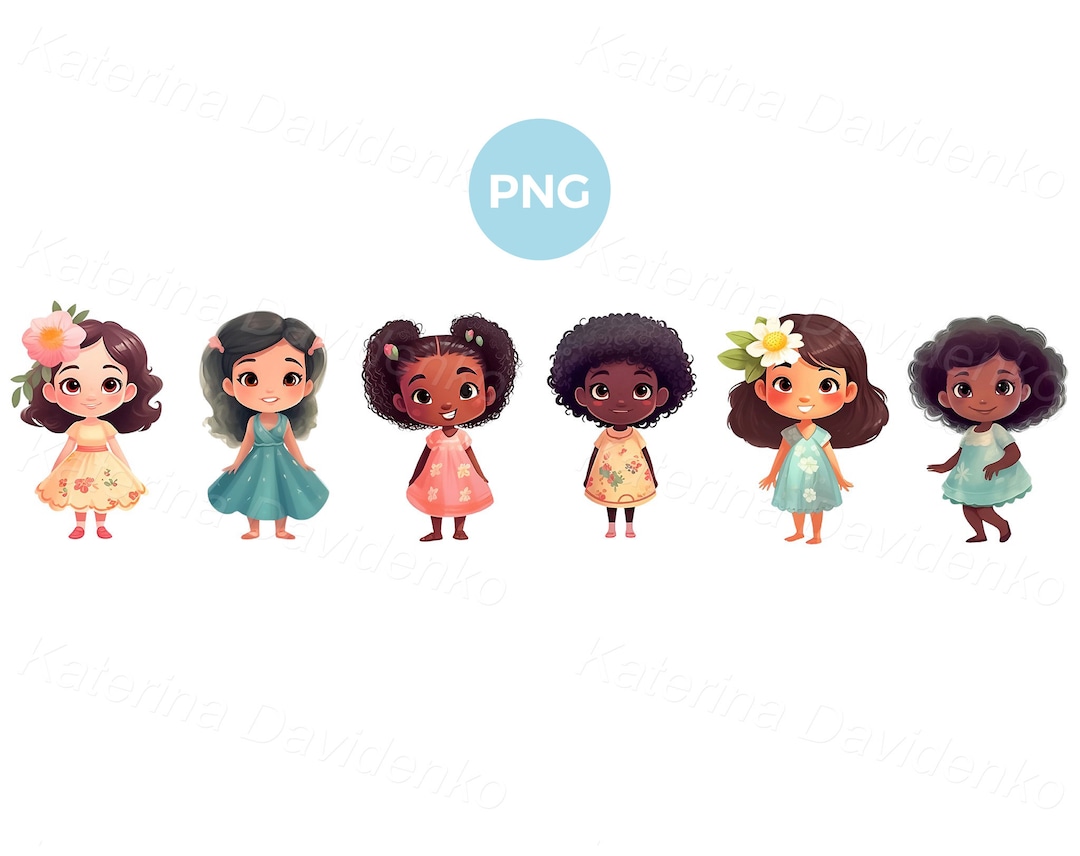 Cartoon Little Kids Standing in a Row, Cute Girls PNG Clipart, Smiling ...
