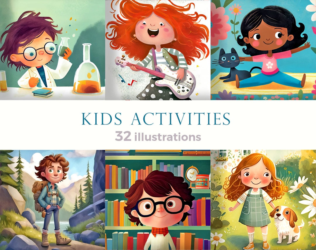 Cartoon Kids Activities Clipart. Collection of Illustrations for ...