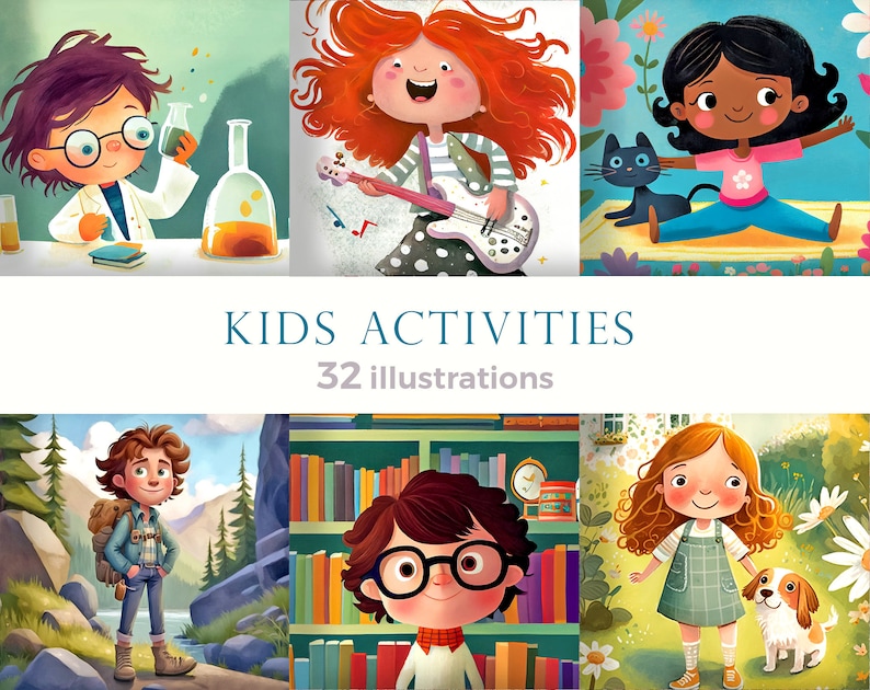 Cartoon Kids Activities Clipart. Collection of Illustrations for ...