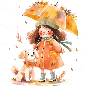 Cute Cartoon Kids PNG Clipart. Watercolor Set of Autumn Season PNG ...