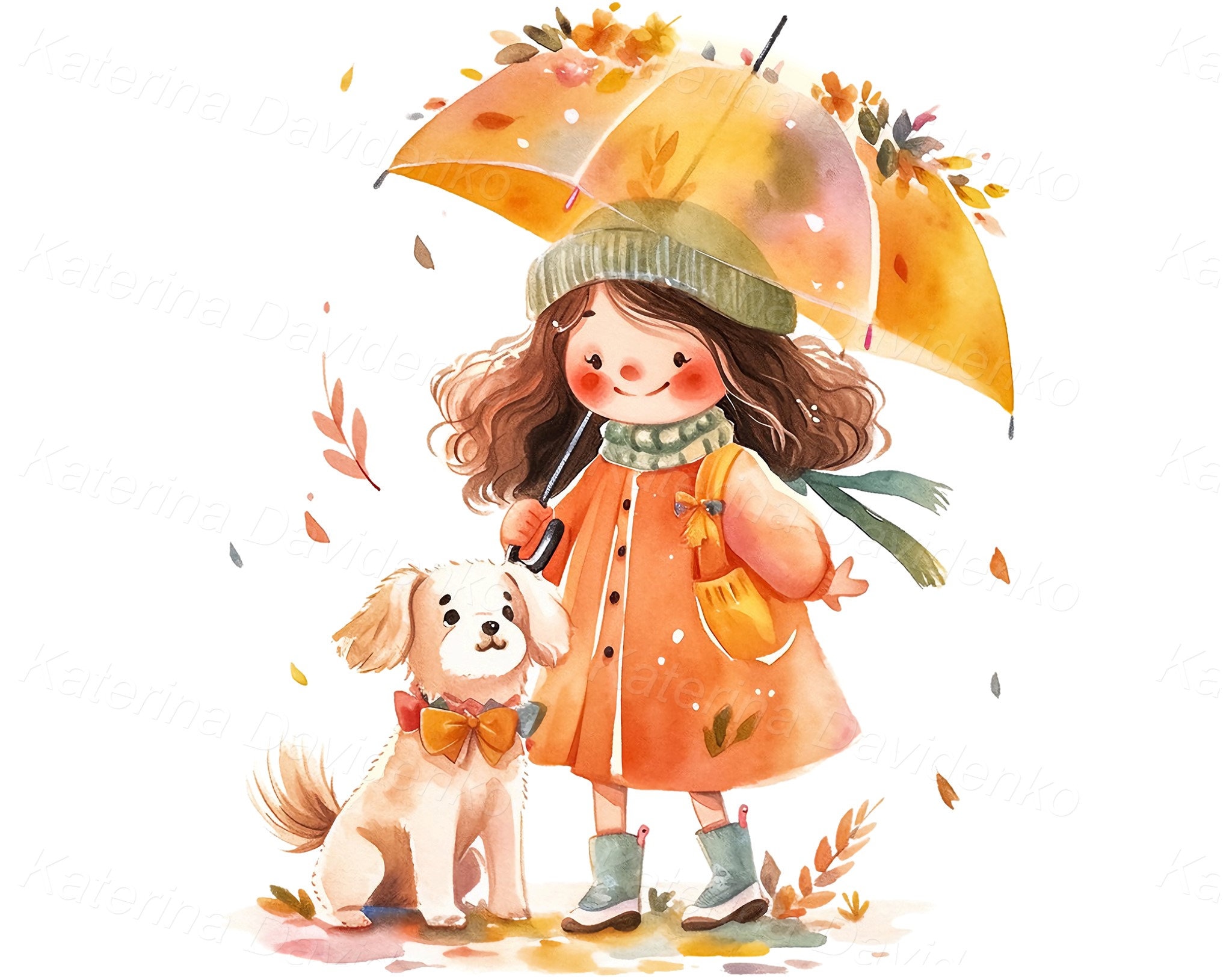 Cute Cartoon Kids PNG Clipart. Watercolor Set of Autumn Season PNG ...