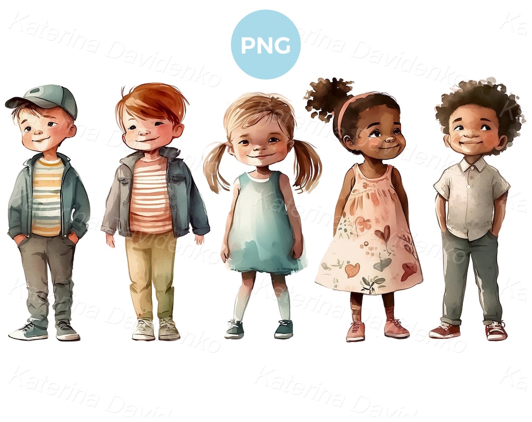 Set of Happy Cartoon Boys and Girls of Different Nationalities Standing ...