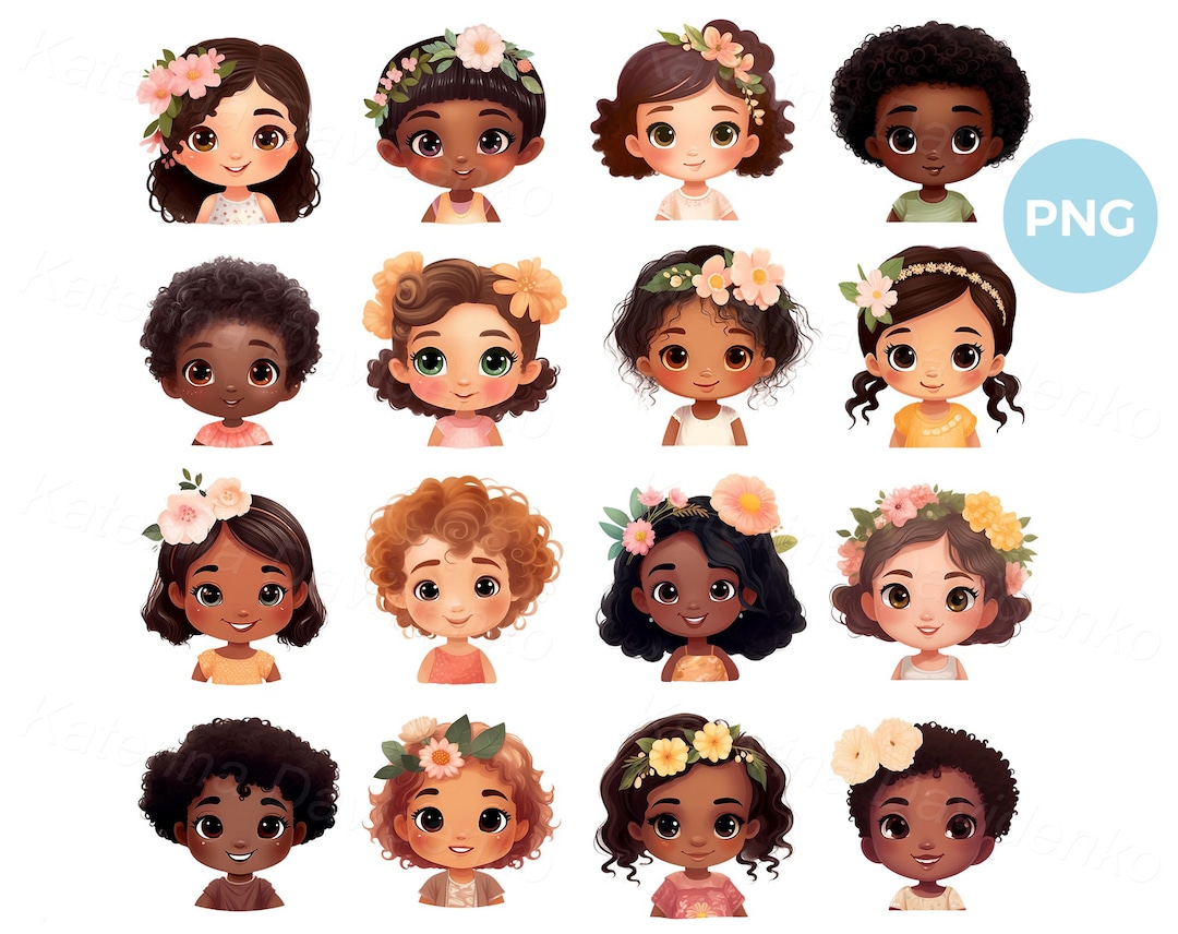 Cartoon Girl Faces Clipart, Happy Little Kids Avatars, Funny Children ...