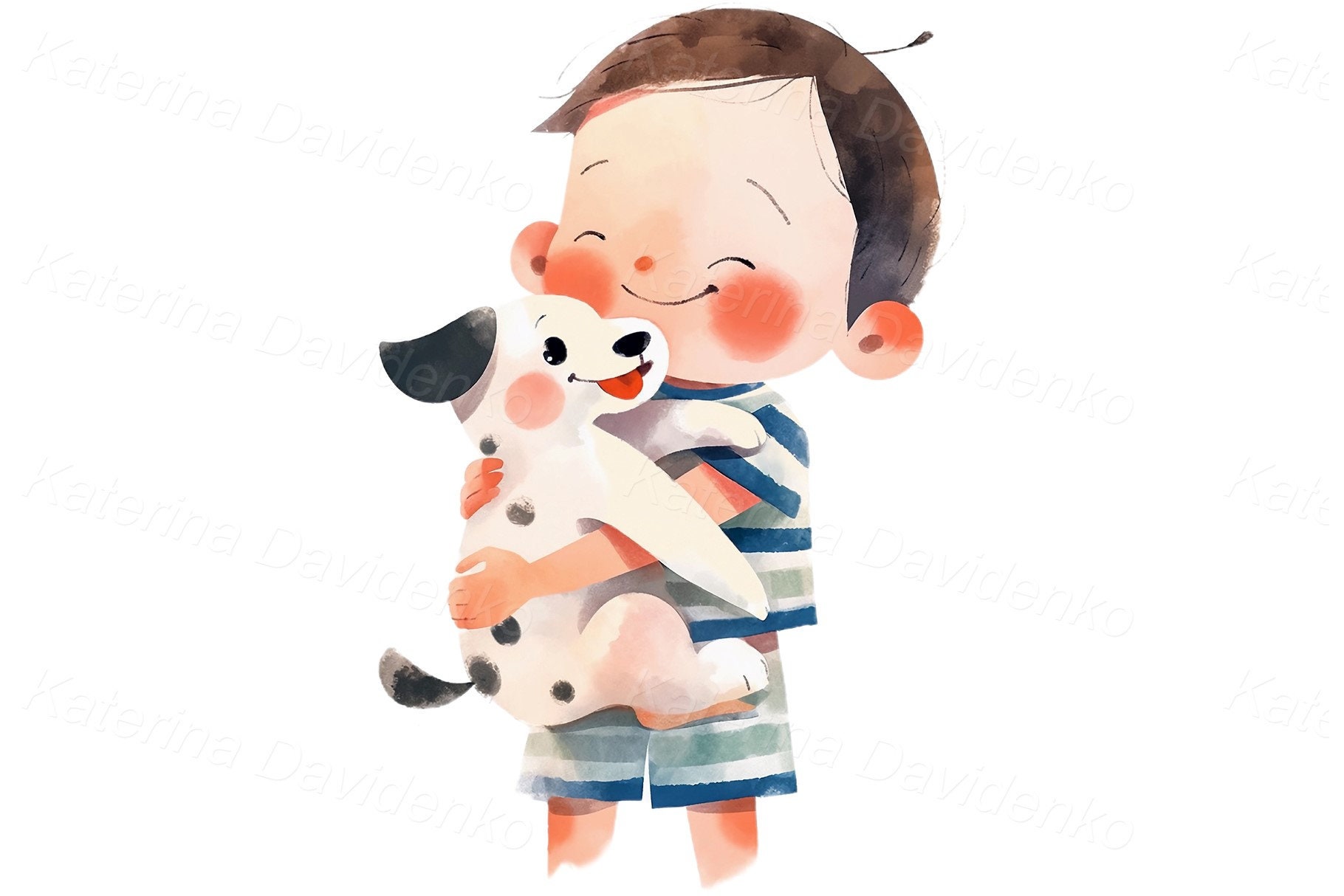 Cartoon Happy Kids With Pets. Portraits of Cute Children With Home ...