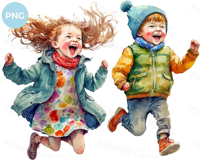 Kids PNG Clipart. Happy Kids in Autumn Clothes Jumping With Joy ...