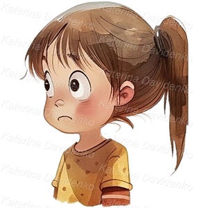 Cute Kids Emotions PNG Clipart Set. Cartoon Girl With Different Facial ...