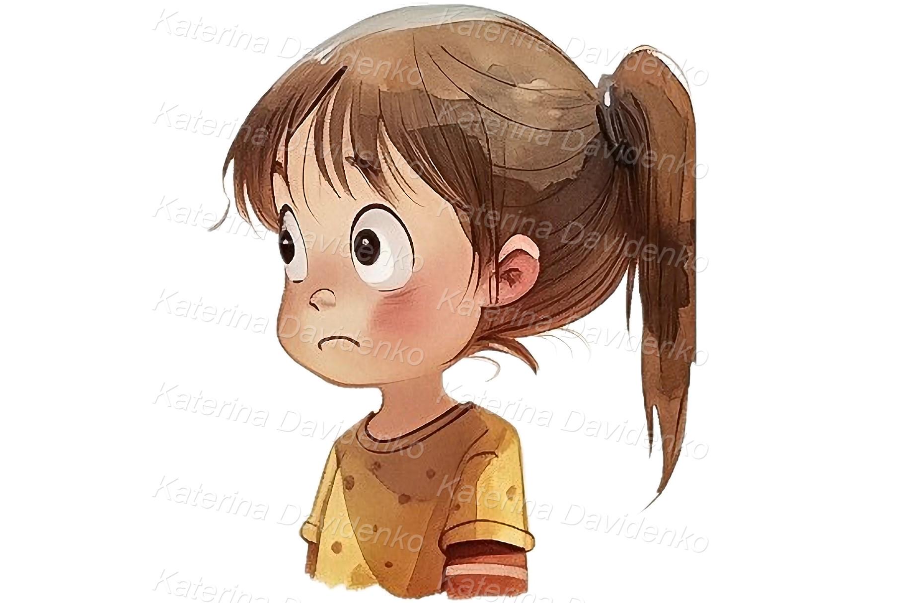 Cute Kids Emotions PNG Clipart Set. Cartoon Girl With Different Facial ...