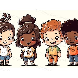 Cartoon Kids PNG Clipart. Four Cute Children Jumping With Joy, Happy ...