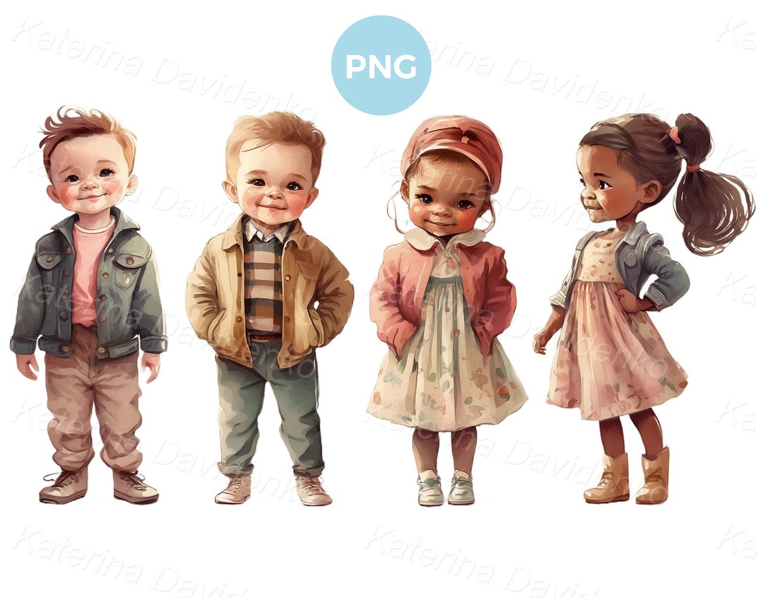 Cute Cartoon Children Standing in a Row in Different Poses, Little Kids ...