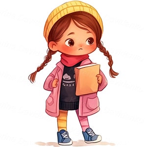 Cartoon Clipart Set of School Kids With Backpacks, Boys and Girls in ...