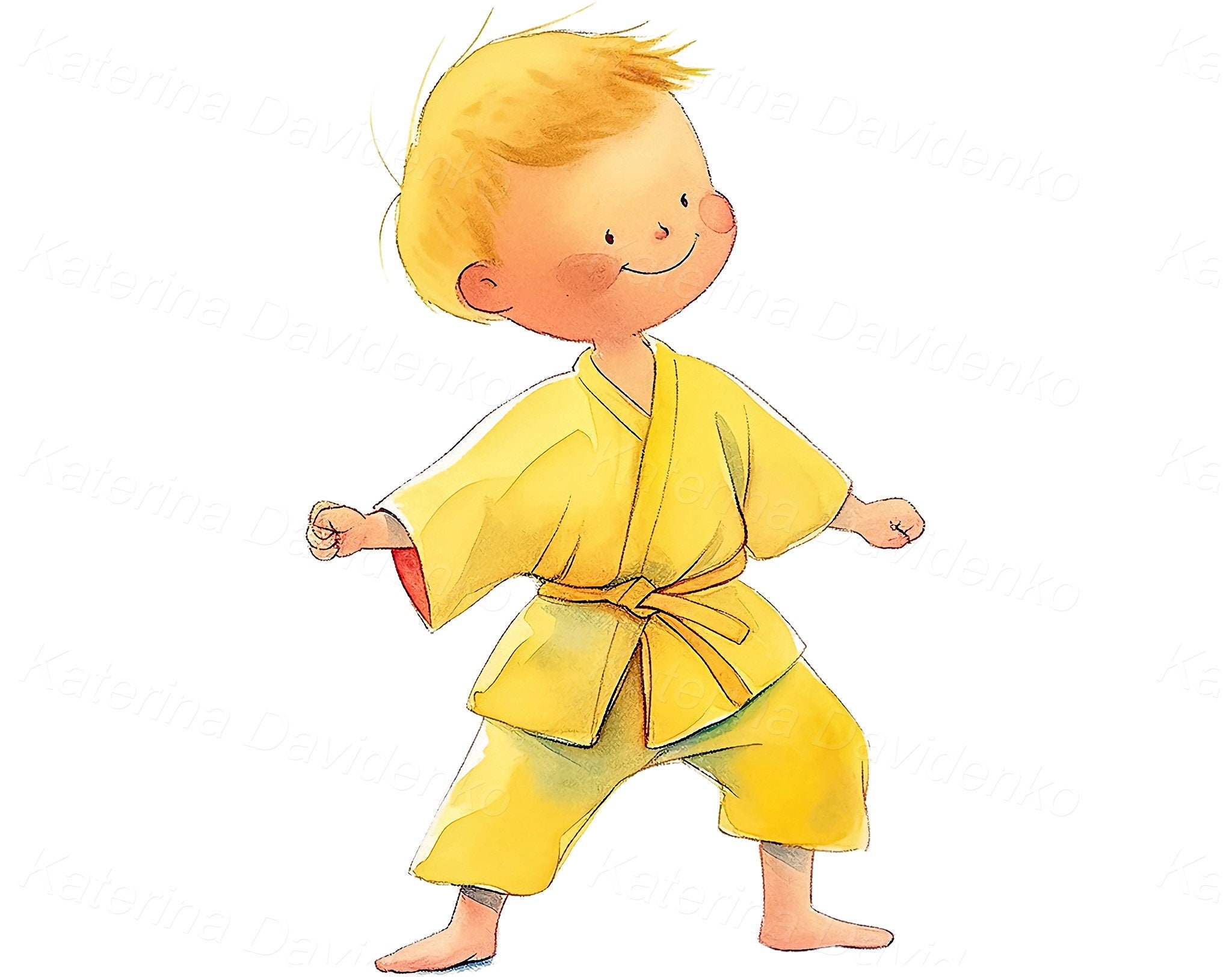 Martial Arts. Cartoon Karate Boy in Yellow Kimono. Kid Kung Fu PNG ...