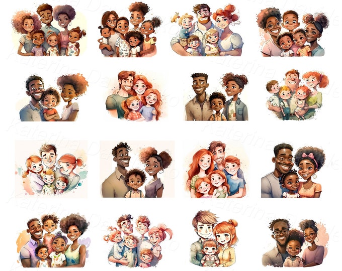 Family Clipart. Happy Cartoon Family With Child Near Their House ...