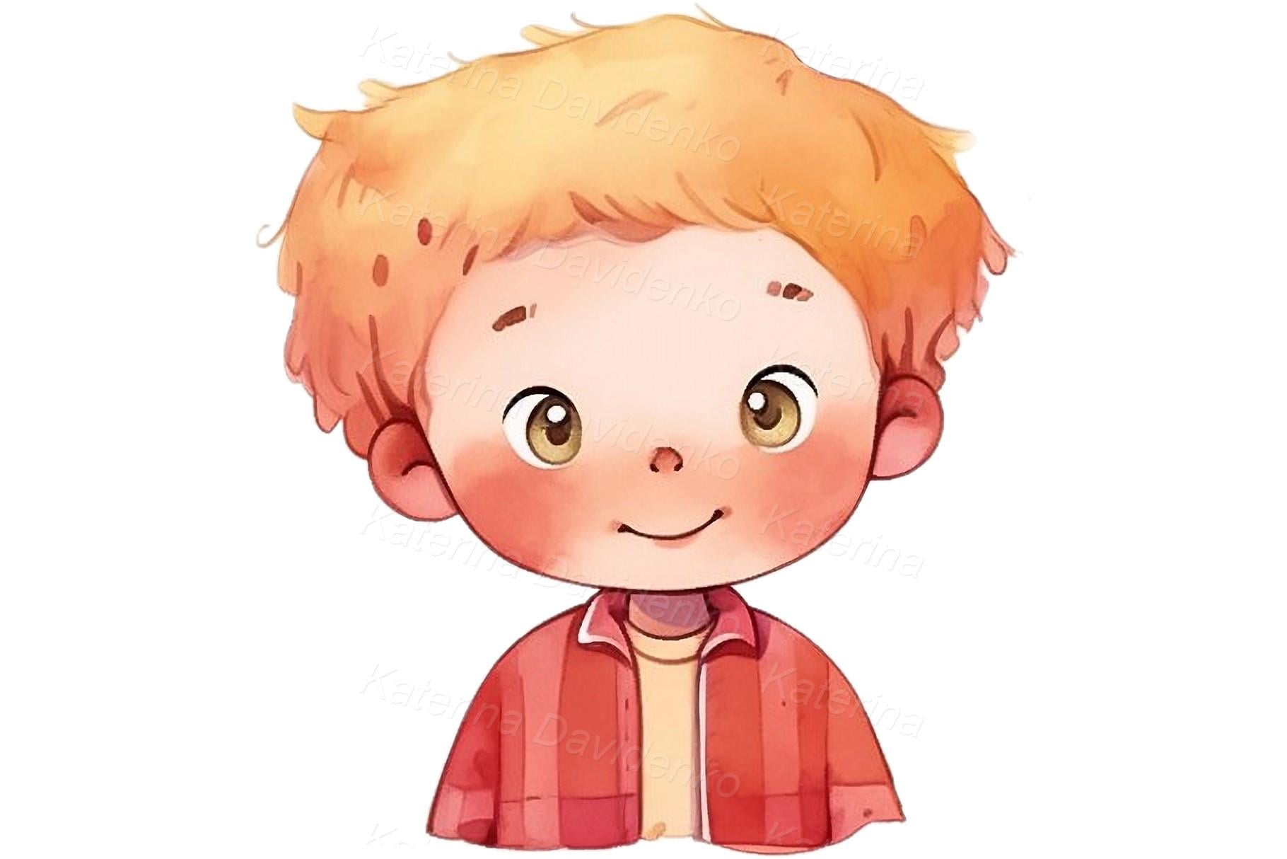 Collection of Watercolor Happy Cartoon Kids Faces PNG Clipart, Smiling ...