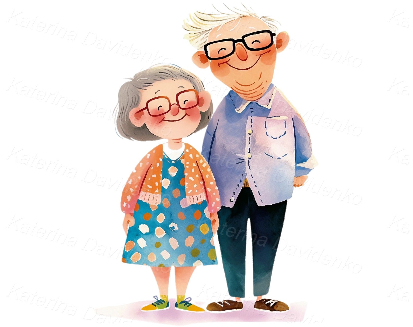 Collection of Happy Elderly Couples. Cartoon Grandparents PNG Clipart ...