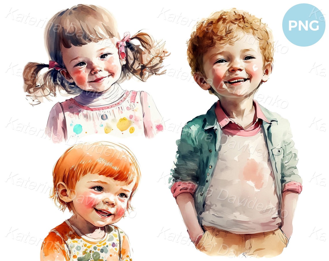 Set of PNG Portraits of Little Smiling Kids, Girls and Boy. Preschooler ...