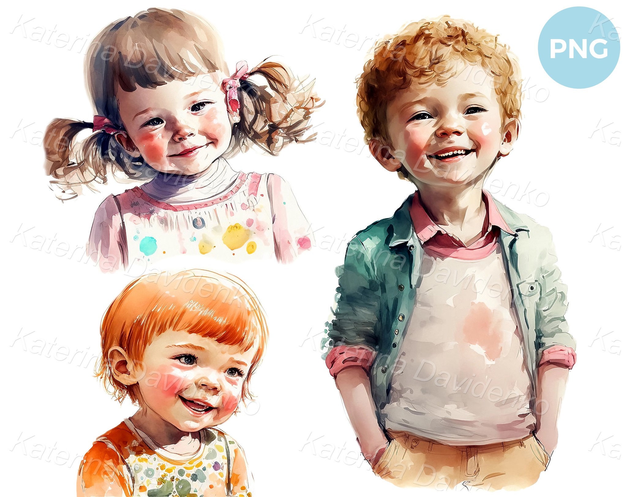 Set of PNG Portraits of Little Smiling Kids, Girls and Boy. Preschooler ...