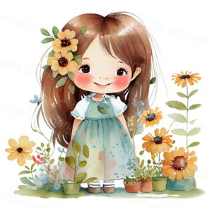 Cute Cartoon Kids Clipart. Child Walking Outdoors in the Summer Garden ...