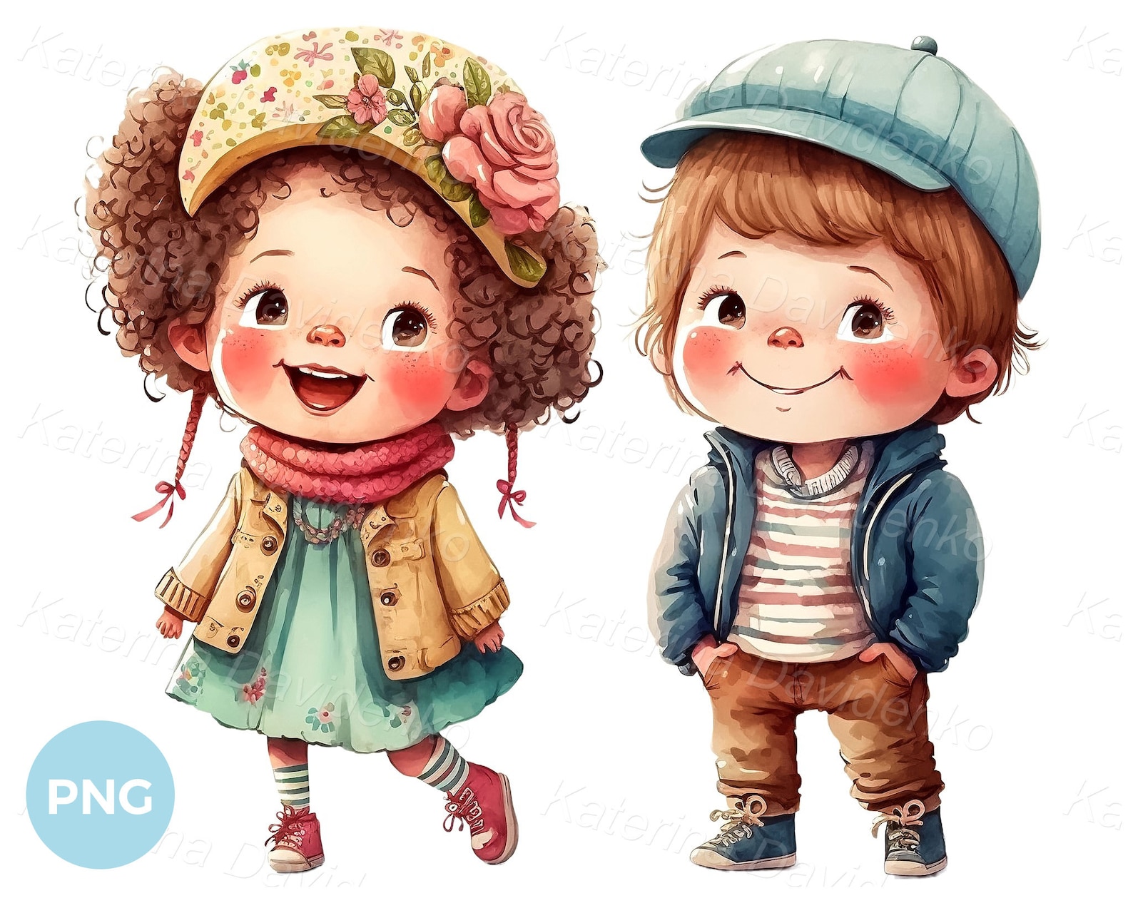 Cartoon Kids PNG Clipart. Cute Little Girl and Boy in Autumn Clothes ...