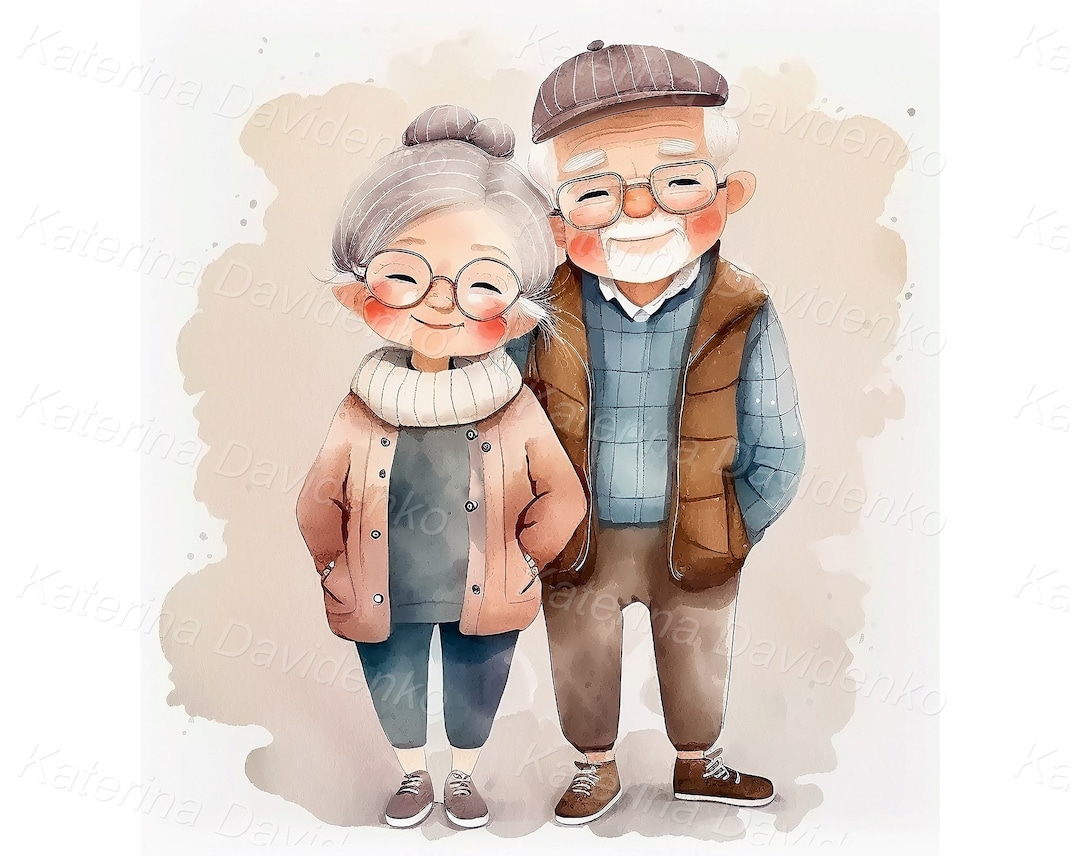 Set of 3 Happy Elderly Couples. Cartoon Illustration of Grandparents in ...