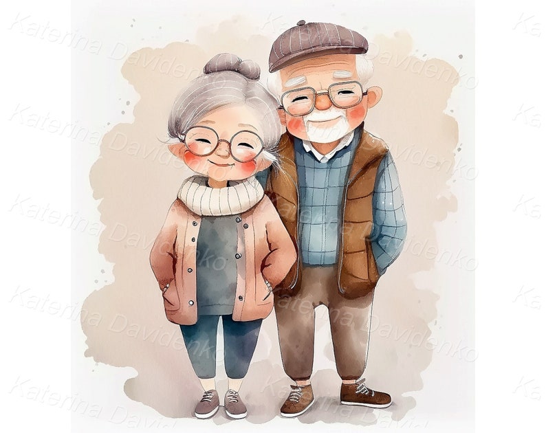 Set of 3 Happy Elderly Couples. Cartoon Illustration of Grandparents in ...