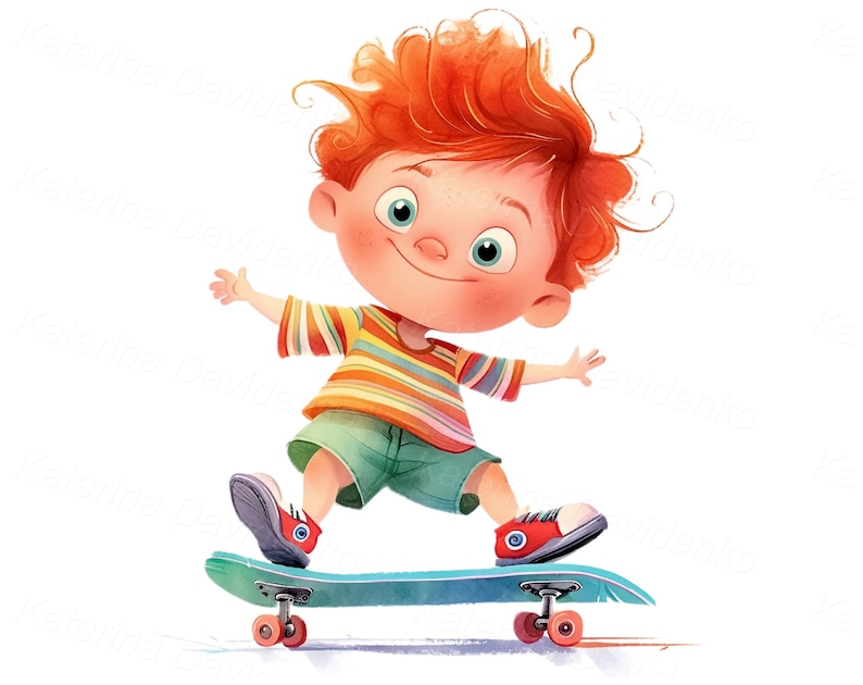 Cartoon Children Doing Different Outdoors Activities, Watercolor ...