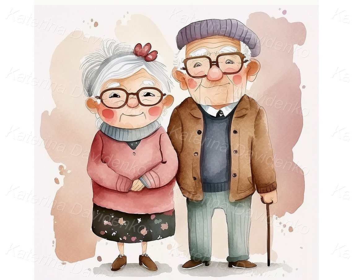 Set of 3 Happy Elderly Couples. Cartoon Illustration of Grandparents in ...