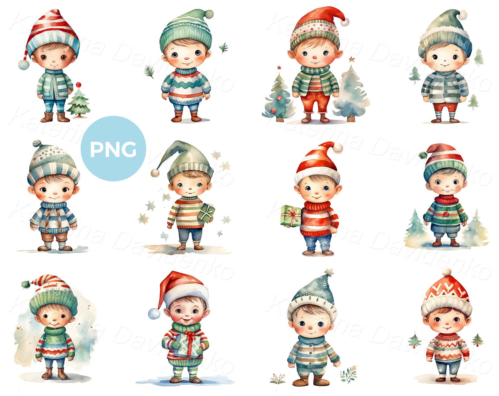Cartoon Christmas Kids PNG Clipart. Set of Cute Cartoon Little Boys in ...