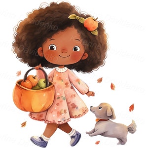 Cute Cartoon Kids PNG Clipart. Watercolor Set of Autumn Season PNG ...