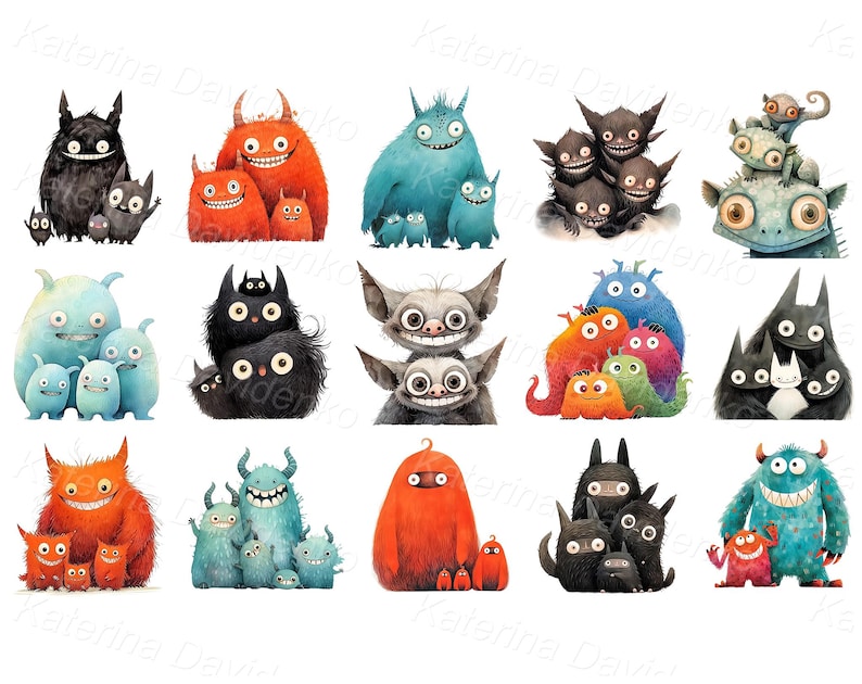 Cute Cartoon Monster Clipart PNG, Funny Monsters for Kids - Etsy