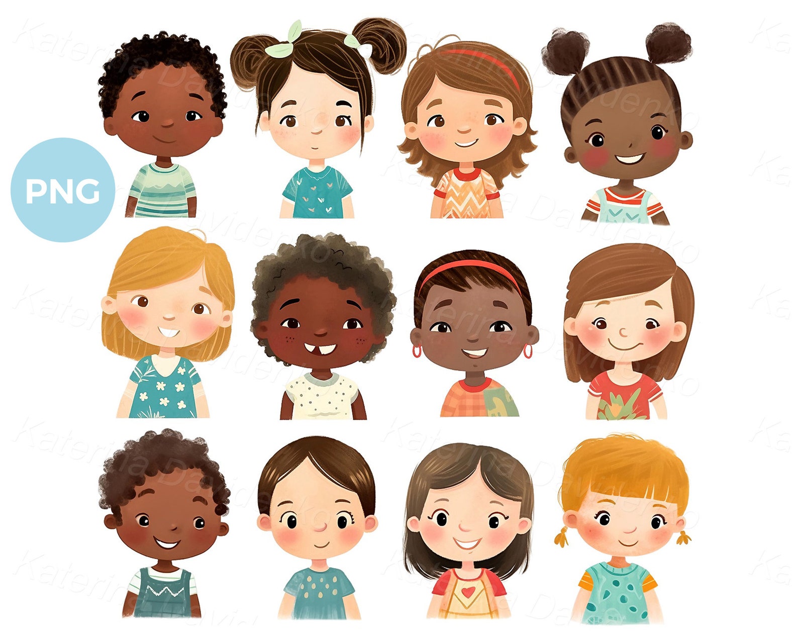 Cute Children Faces Collection, Cartoon Happy Kids Clipart, Smiling ...