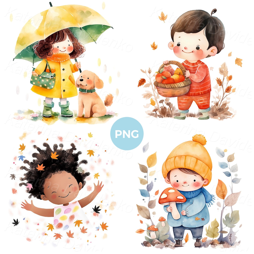 Cartoon Little Kids Outdoor Clipart, Autumn Weather, Children Season ...