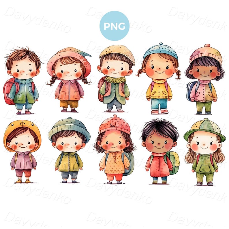Set of Cute Cartoon Schoolkids With Backpack, Isolated Kids PNG Clipart ...