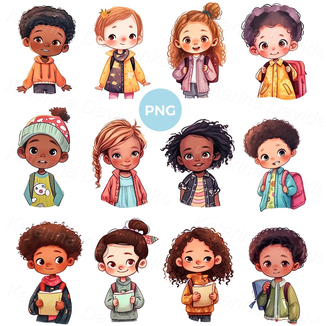 Isolated Cute Cartoon Kids PNG Clipart Set, Children Avatars Web Icons ...