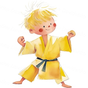 Martial Arts. Cartoon Karate Boy in Yellow Kimono. Kid Kung Fu PNG ...
