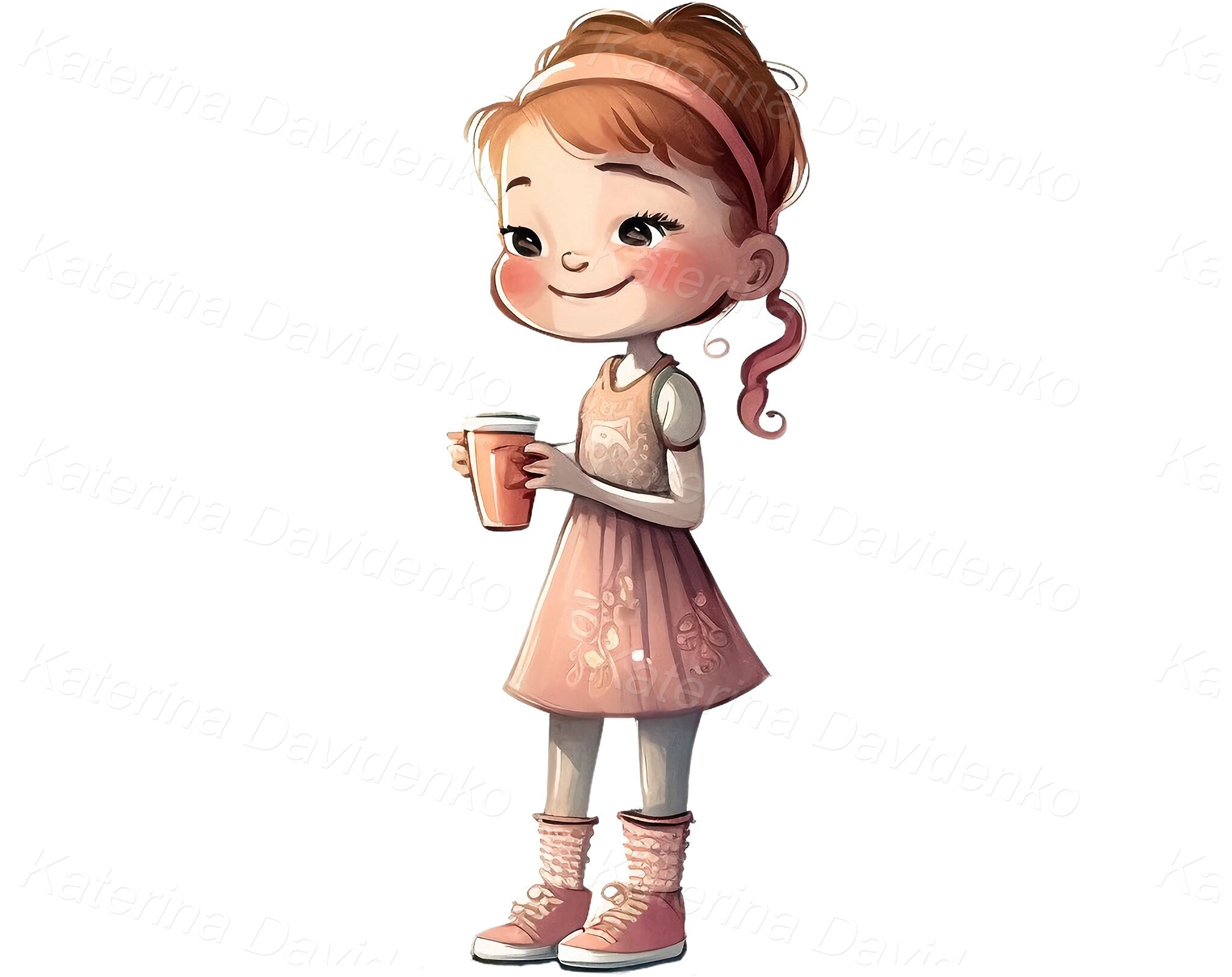 Set of Cartoon Happy Kids PNG Clipart. Girls Holding Cups. Children in ...