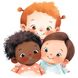 Collection of Groups of Smiling Little Children. Cartoon Multiethnic ...